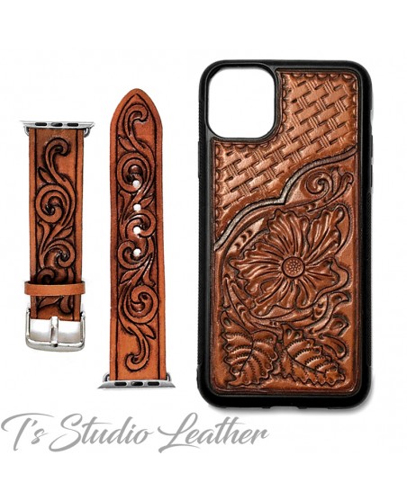 Western Style Hand Tooled Leather Watch Band