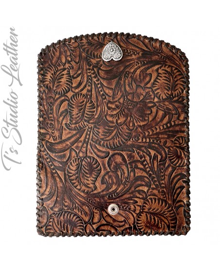 Leather Women's Wallet in Brown Floral Textured Western Style Cowhide