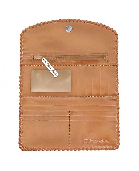 Genuine Leather Tri Fold Wallet in Red Ostrich Emu Cowhide Texture