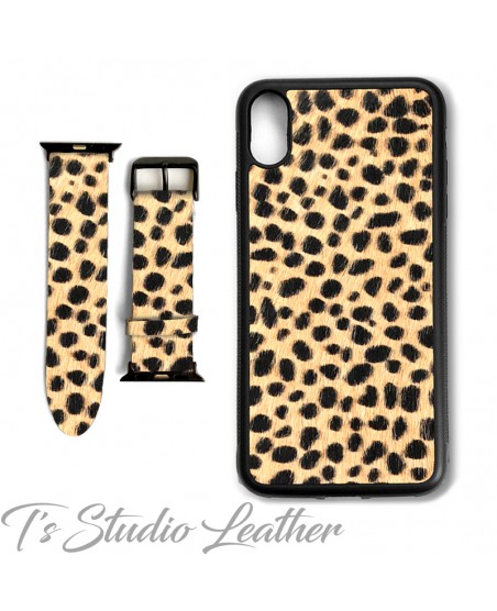 Cheetah Print Hair On Genuine Cowhide Leather Phone Case