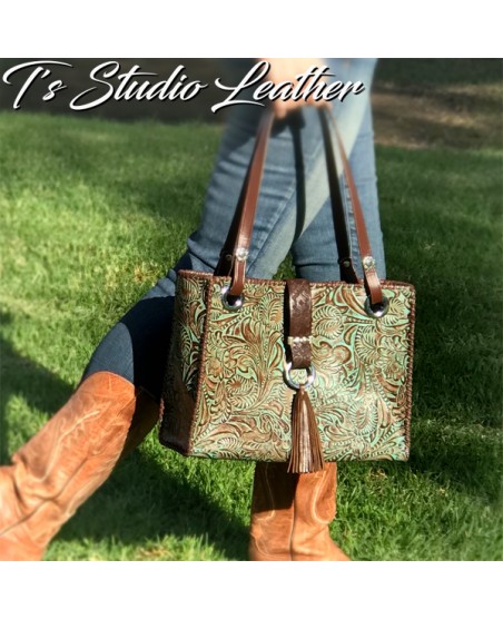 Turquoise Brown Floral Texture Cowhide Leather Western Women's Wallet