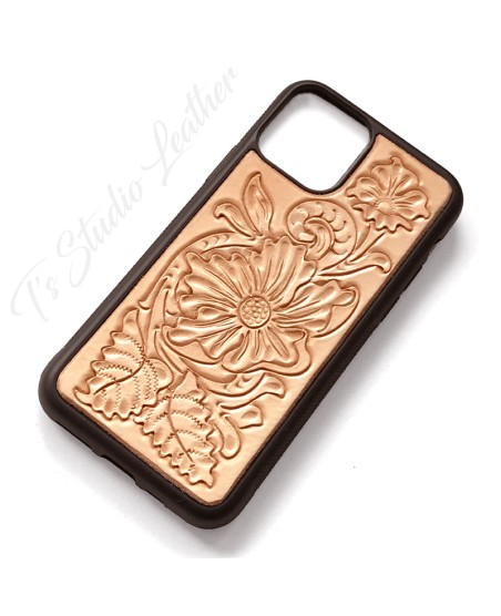 Custom Handmade Western Style Hand Tooled Floral Leather Phone Case