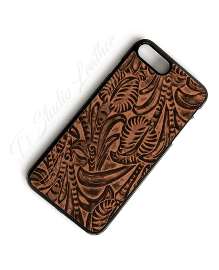 Western Style Brown Floral Genuine Leather Phone Case