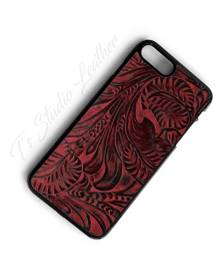 Western Style Burgundy and Black Floral Leather Phone Case
