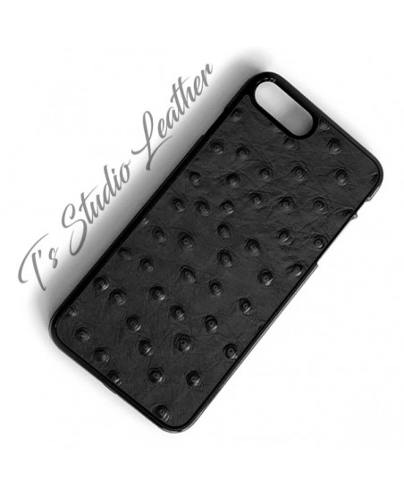 Cognac Brown Ostrich Emu Embossed Texture Genuine Leather Phone Case